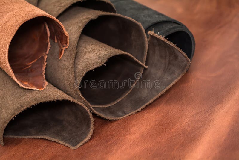 Rolls of Natural Brown and Black Leather. Materials for Leather Craft ...