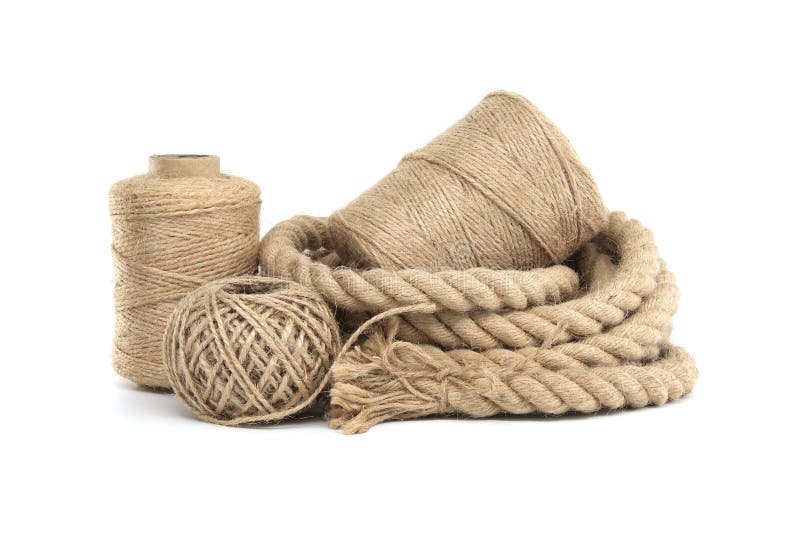 Rolls of Natural Jute Rope and Twine Isolated on White Stock Photo ...