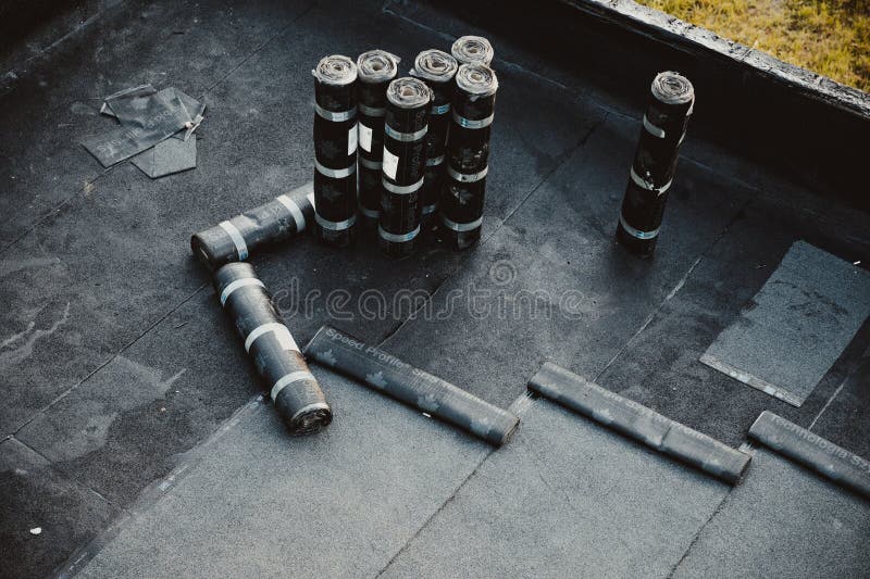Rolls of New Black Roofing Felt Stock Photo - Image of rubber, felt ...