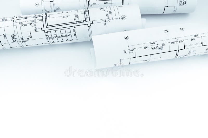 Rolls of Paper with Graphical Plans and Architectural Projects O Stock ...