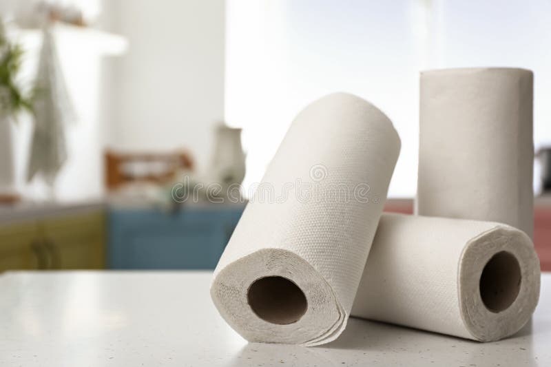 Rolls of Paper Towels on Kitchen Table Stock Image - Image of chore ...