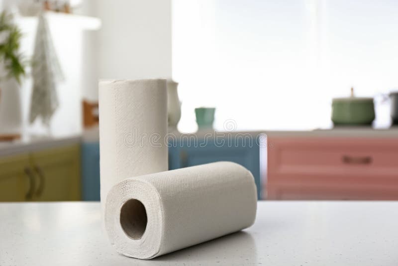 Rolls of Paper Towels on Kitchen Table Stock Image - Image of oneuse ...