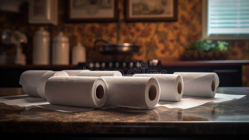 Rolls of Paper Towels on Table, AI Generative Stock Illustration ...