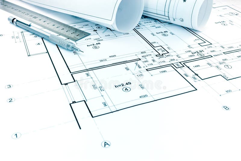 Drawing and Measurement Tools, Architectural Plan, Rolls of Blue Stock ...