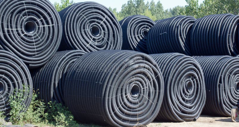 Rolls of Plastic Drainage Pipe Stock Image - Image of drainage, support ...