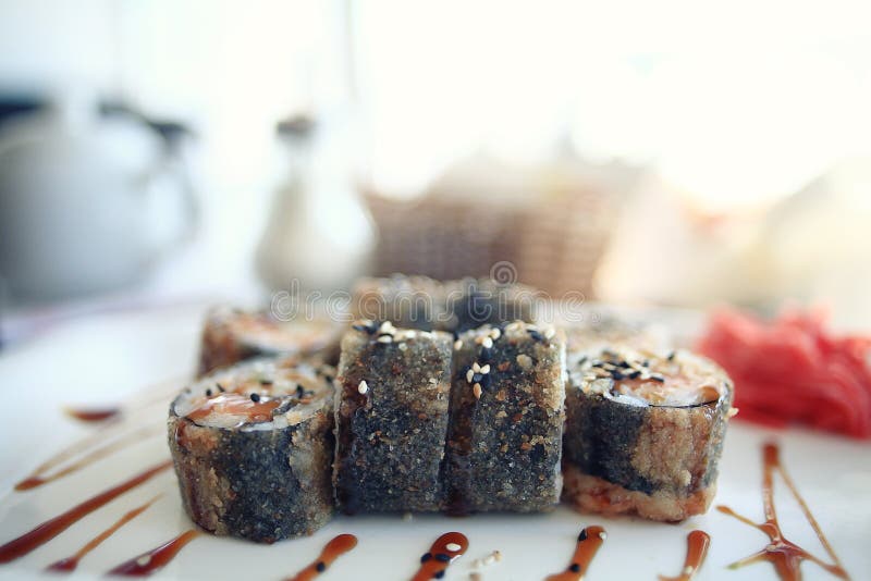 Rolls on plate stock photo. Image of diet, night, counter - 61579834