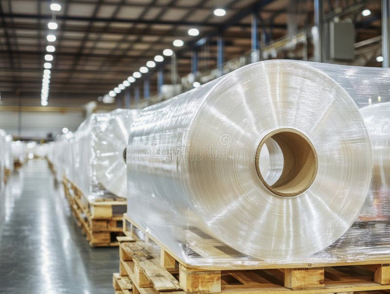 The Rolls of Polyethylene Film Stand on Pallets in the Warehouse ...