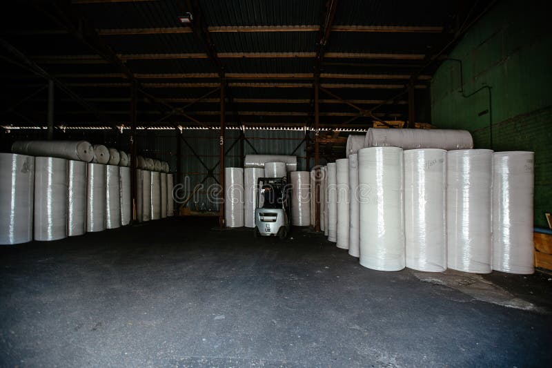 Rolls of Recycled Paper in the Warehouse Stock Photo - Image of ...