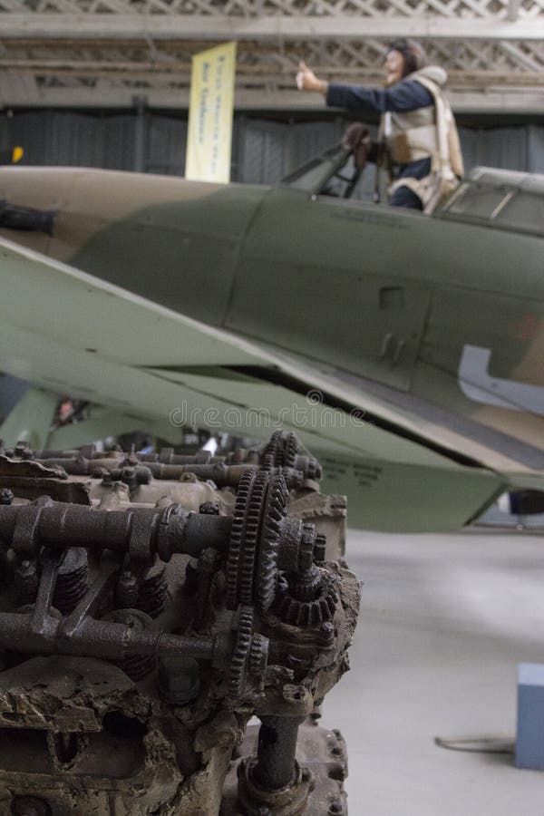 Rolls Royce Merlin Engine Broken in Foreground with Blurred Hawker ...