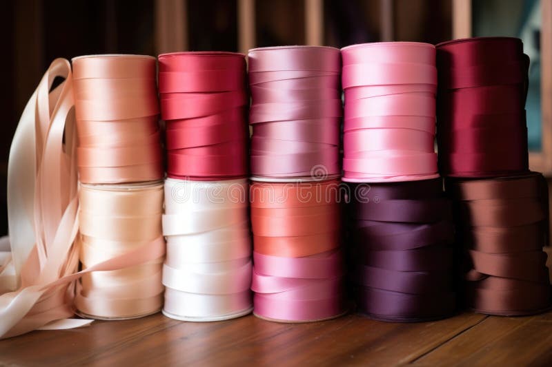 Rolls of Satin Ribbons in Various Tones and Sizes Stock Illustration ...