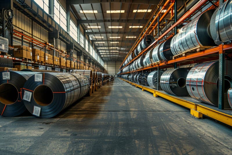 Rolls of Sheet Steel on Shelves in a Warehouse Stock Image - Image of ...
