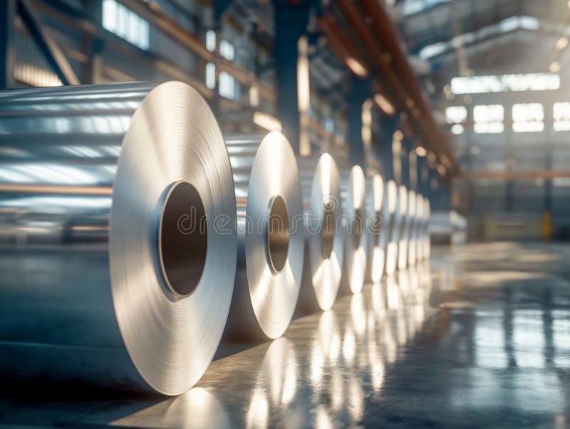 Rolls of Shiny Metal Sheets in Industrial Warehouse Stock Image - Image ...