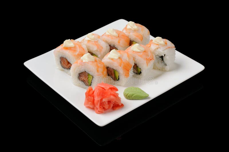 Rolls with shrimp and fish stock photo. Image of japan - 34038530