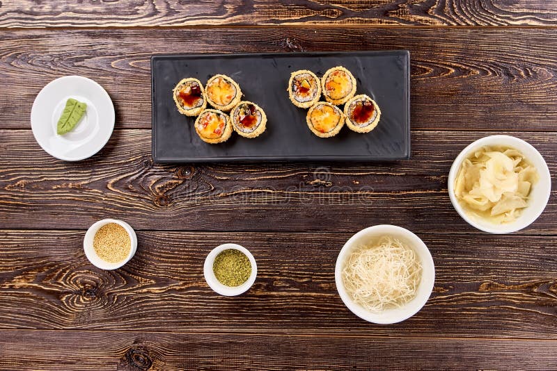 Rolls and Side Dish on Table, Top View. Stock Photo - Image of grain ...