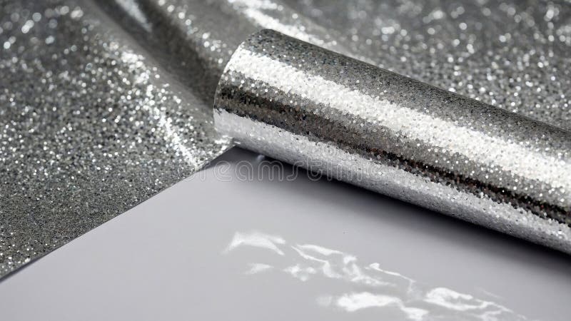 Rolls of Silver Glitter Paper with Scattered Sparkles on Metallic ...