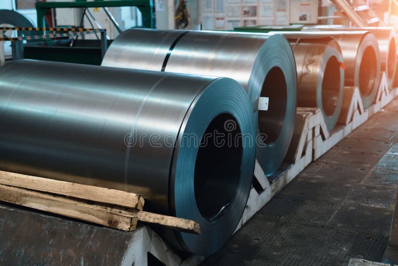Rolls of Steel Sheets. Metal Coils in Metalwork Factory Workshop Stock ...