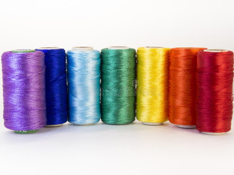 Rolls of Thread with Rainbow Colors. Stock Image - Image of green ...