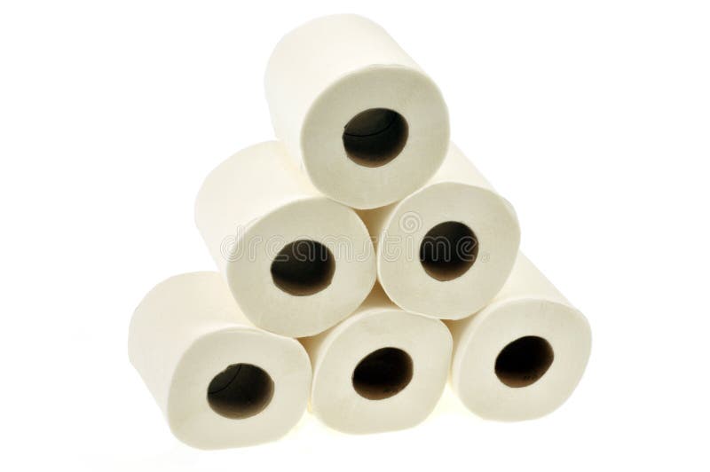 Rolls Of Toilet Paper Stacked Close Up On White Background Stock Image Image Of Piled Hygiene
