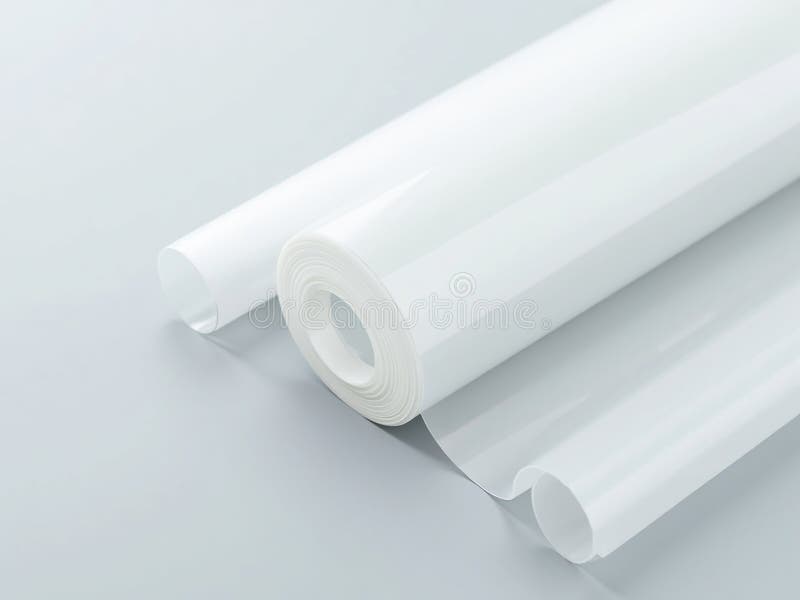 Rolls of Translucent White Material on a Solid White Surface PE ...
