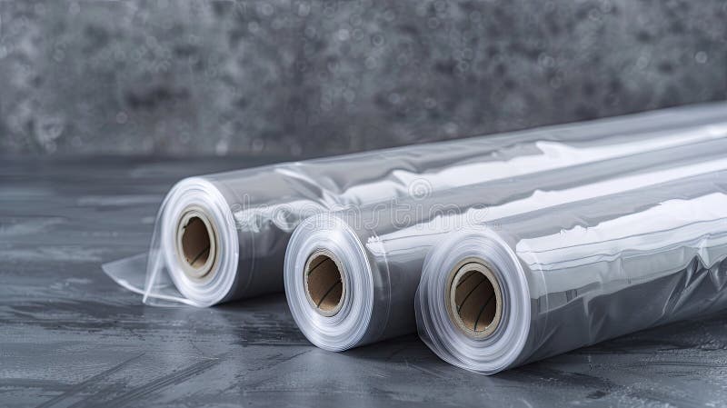 Rolls of Transparent Stretch Wrap Film on Grey Background Stock ...