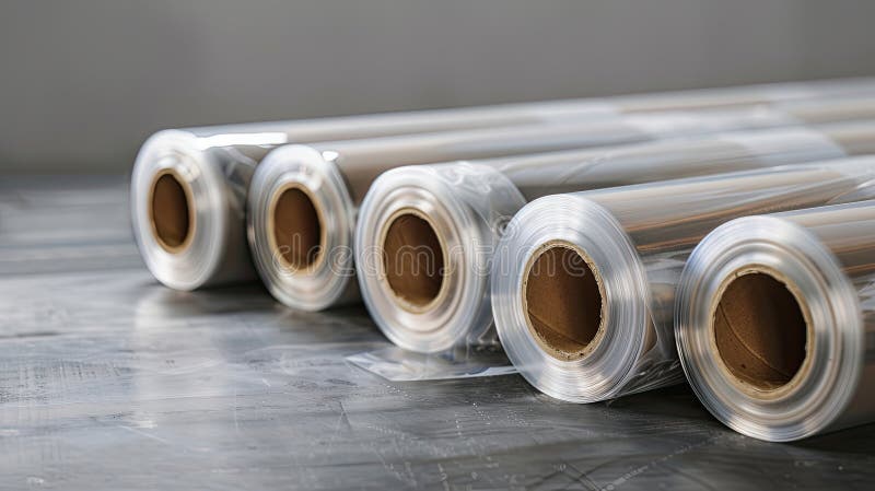 Rolls of Transparent Stretch Wrap Film on Grey Background Stock ...