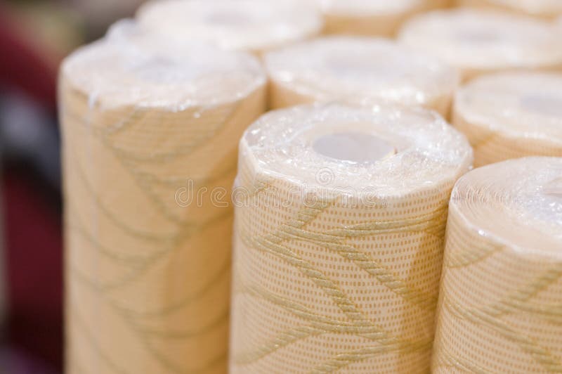 Rolls of Wall-paper in a Store Stock Image - Image of background ...