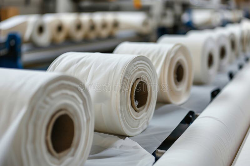 Rolls of White Fabric at a Factory Stock Illustration - Illustration of ...