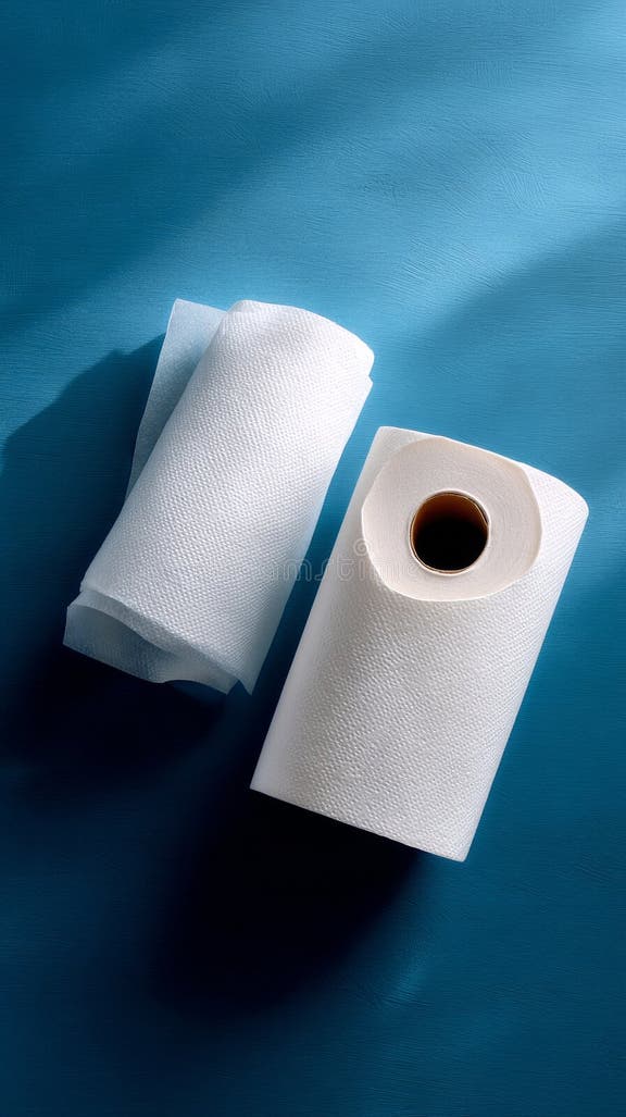 Rolls of White Paper Towels Placed on a Blue Surface with a Dramatic ...
