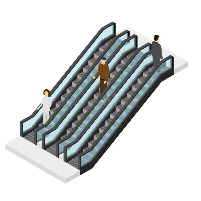 Roltrap Met Mensen Isometrische Mening Vector Vector Illustratie ...