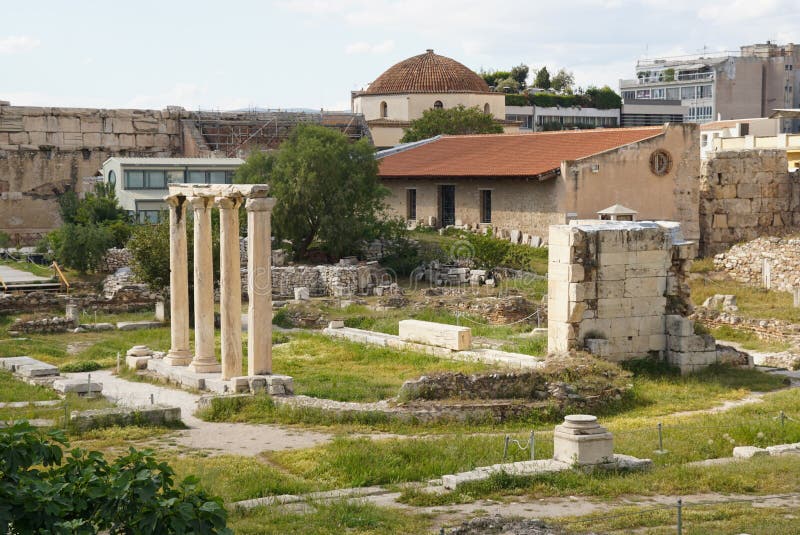 Panoramic View of the Roman Agora, Athens, Greece Stock Photo - Image ...