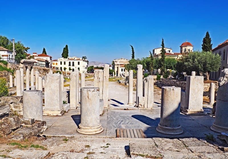 The Roman Agora Located in Athens, Greece Stock Photo - Image of ruins ...