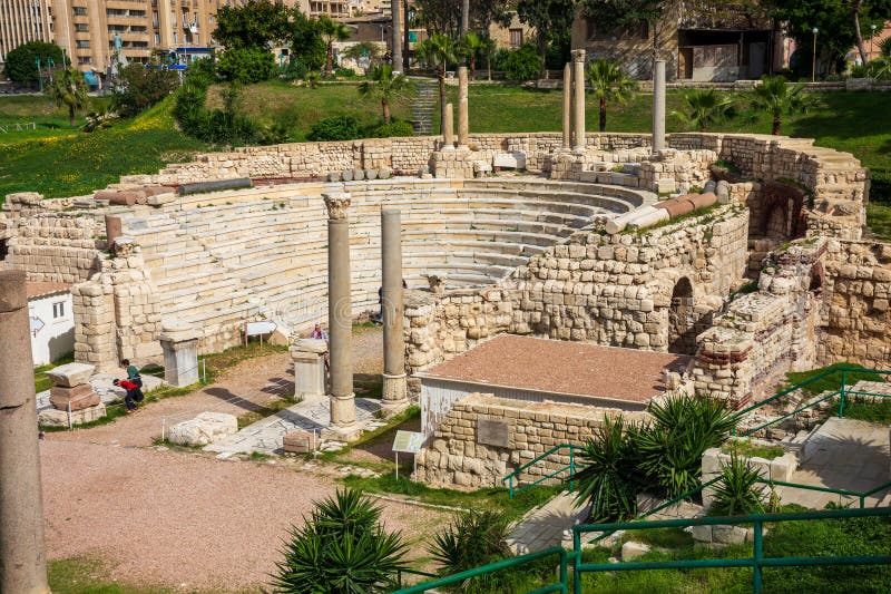 The Roman Amphitheater of Alexandria Stock Photo - Image of column ...
