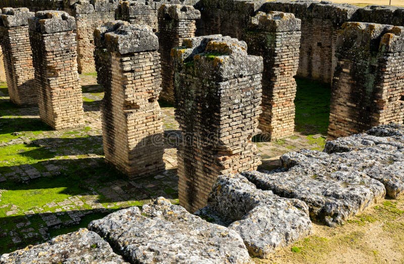 Roman Amphitheater Ruined Pit with Stone Columns Stock Photo - Image of ...