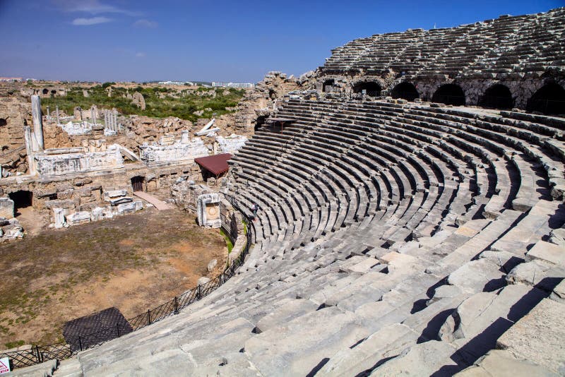 Roman Amphitheater in Side, Turkey Stock Photo - Image of city ...