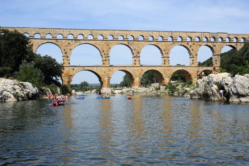 Roman Aqueduct Bridge of Gard Stock Image - Image of france, river ...
