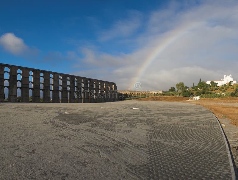 Roman Aqueduct and Rainbow in the Sky Stock Image - Image of ancient ...