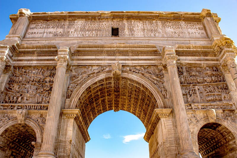 Roman Arch with Blue Sky Background Editorial Stock Photo - Image of ...