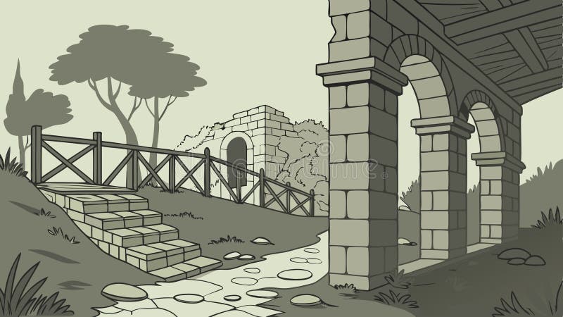 Roman Archway and Stone Steps in Ancient Setting, Vector Design ...