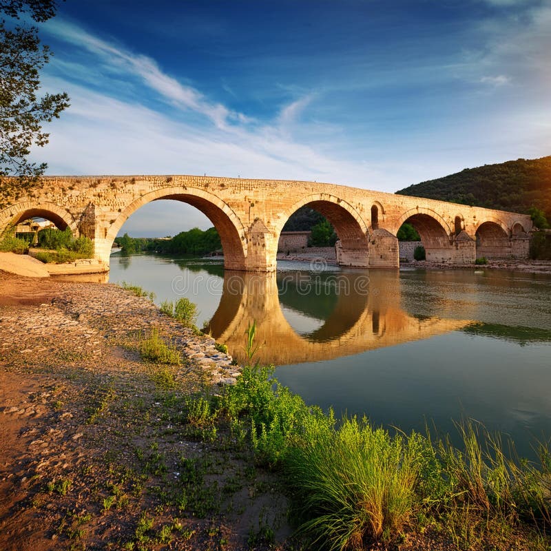 Roman bridge, AI generated stock illustration. Illustration of building ...