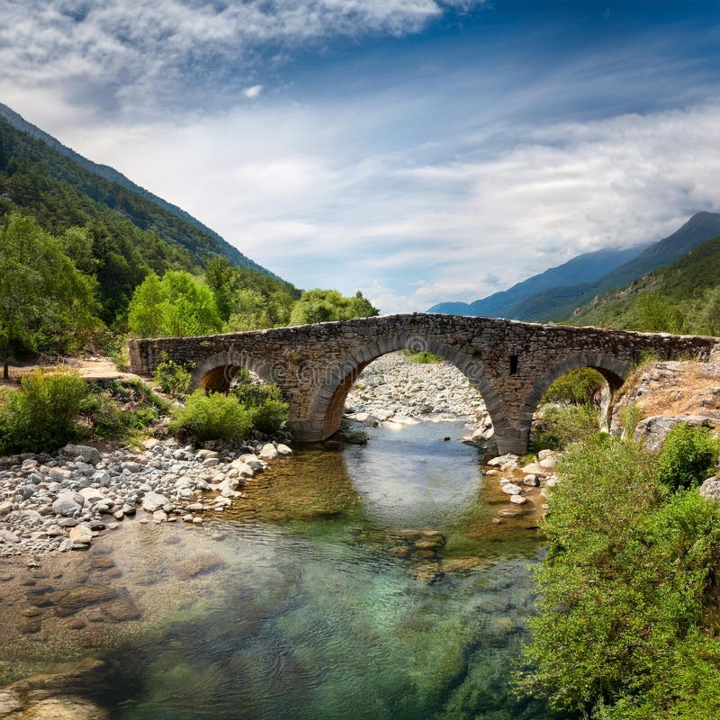 Roman Bridge Over a Mountain Stream, AI Generated Stock Illustration ...
