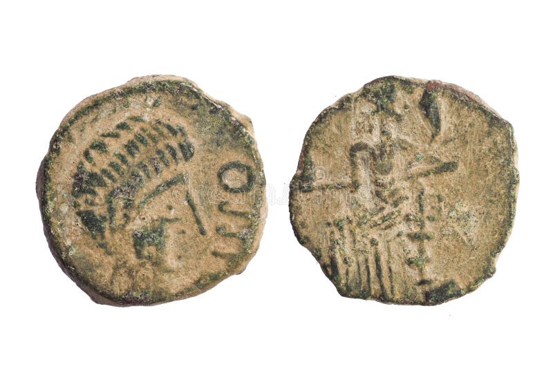 Roman Bronze Coin. Front and Back on White Background. Stock Photo ...
