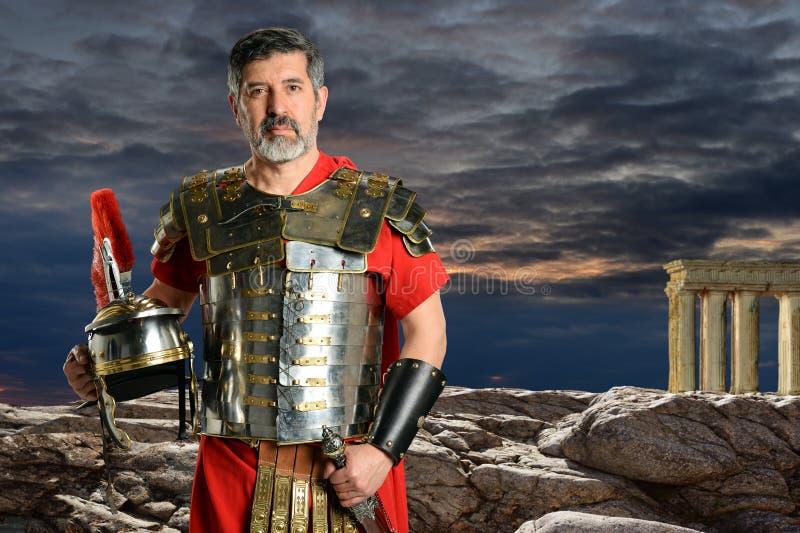 Roman Centurion with Metal Armor Stock Photo - Image of rocks, armor ...