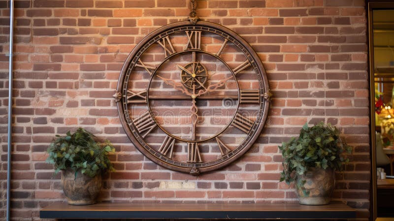 Roman clock on brick wall stock illustration. Illustration of roman ...