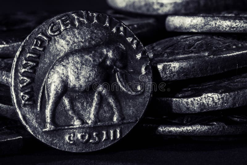 Roman Coin Marcus Aurelius, Elephant, Silver Coin Stock Photo - Image ...