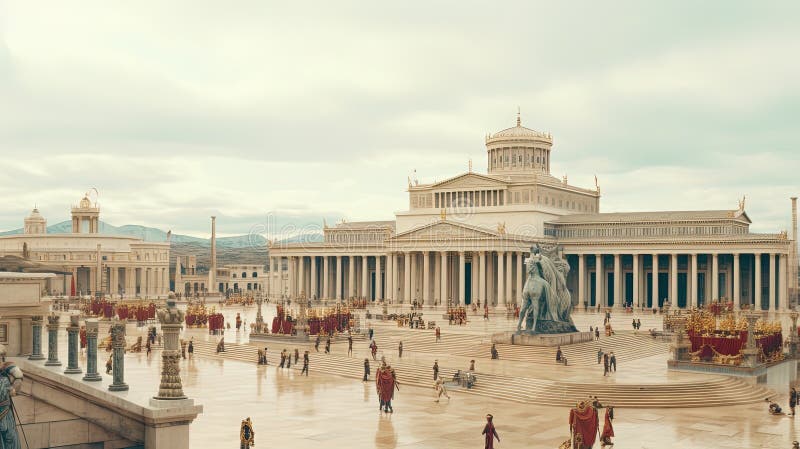 Roman Empire Cityscape Under a Dramatic Sky Stock Illustration ...