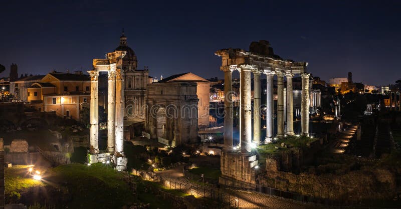 Roman Forum at Night editorial stock photo. Image of roman - 244119203