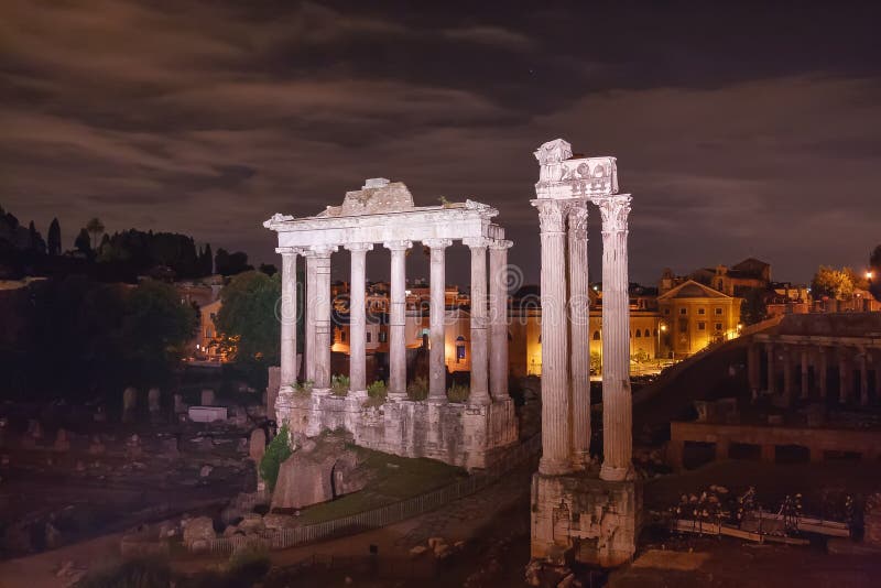 Roman Forum at the Night in Rome Stock Photo - Image of history ...