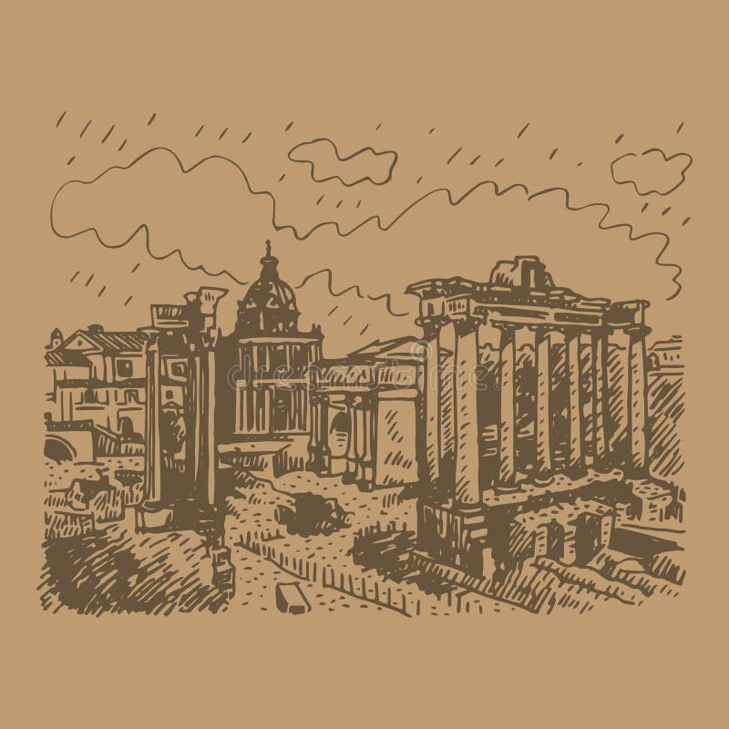Roman Forum. Rome, Italy. Graphic Sketch Stock Illustration ...