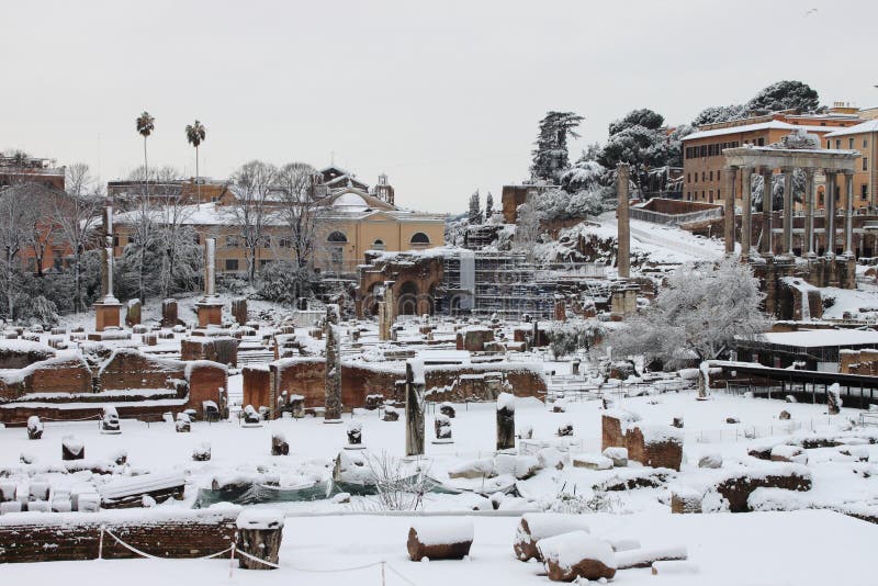 Roman Forum under snow stock photo. Image of journey - 28332628