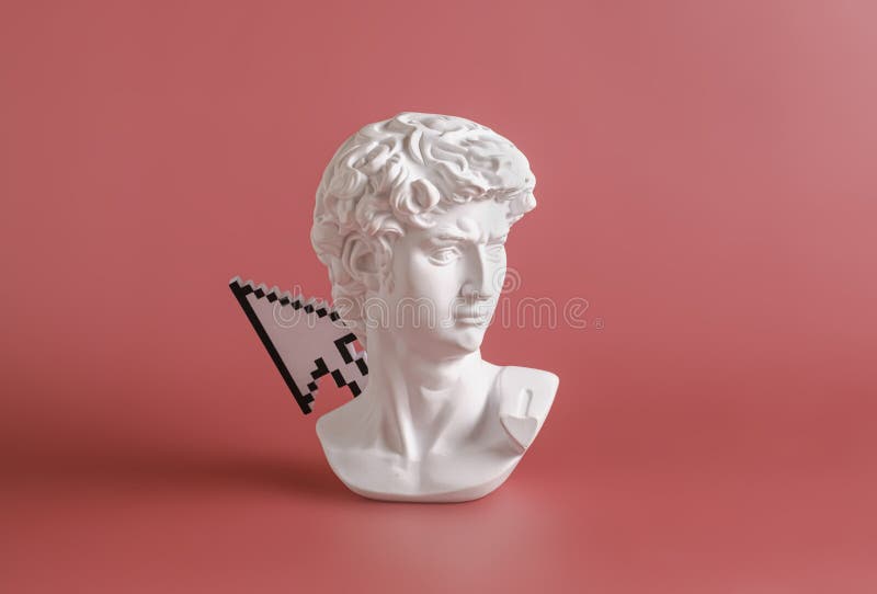 Roman or Greek Bust Statue of David and Pixel Mouse Pointer Stock Photo ...